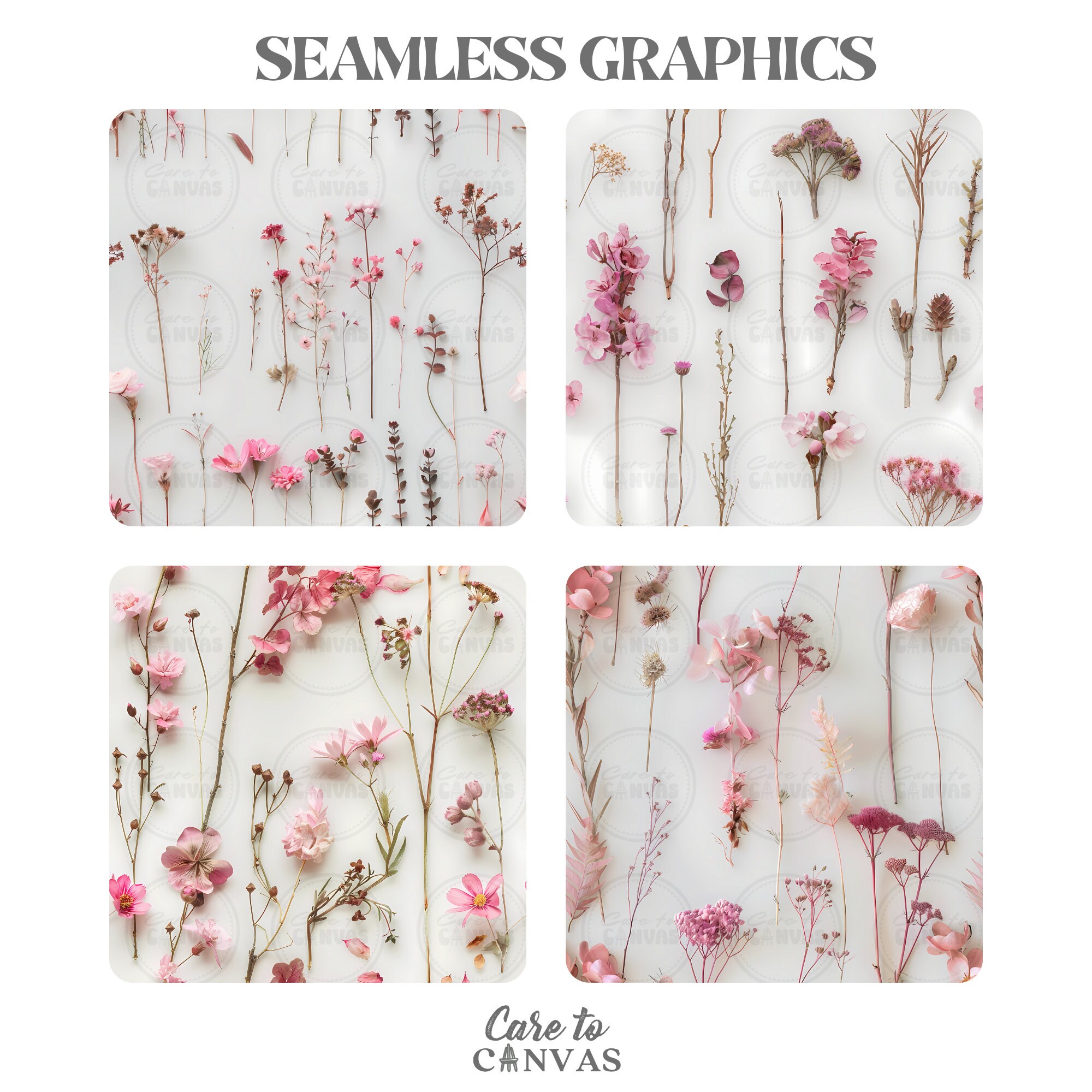 Digital Seamless Surface Patterns PINK Botanical Flatlay Photography ...