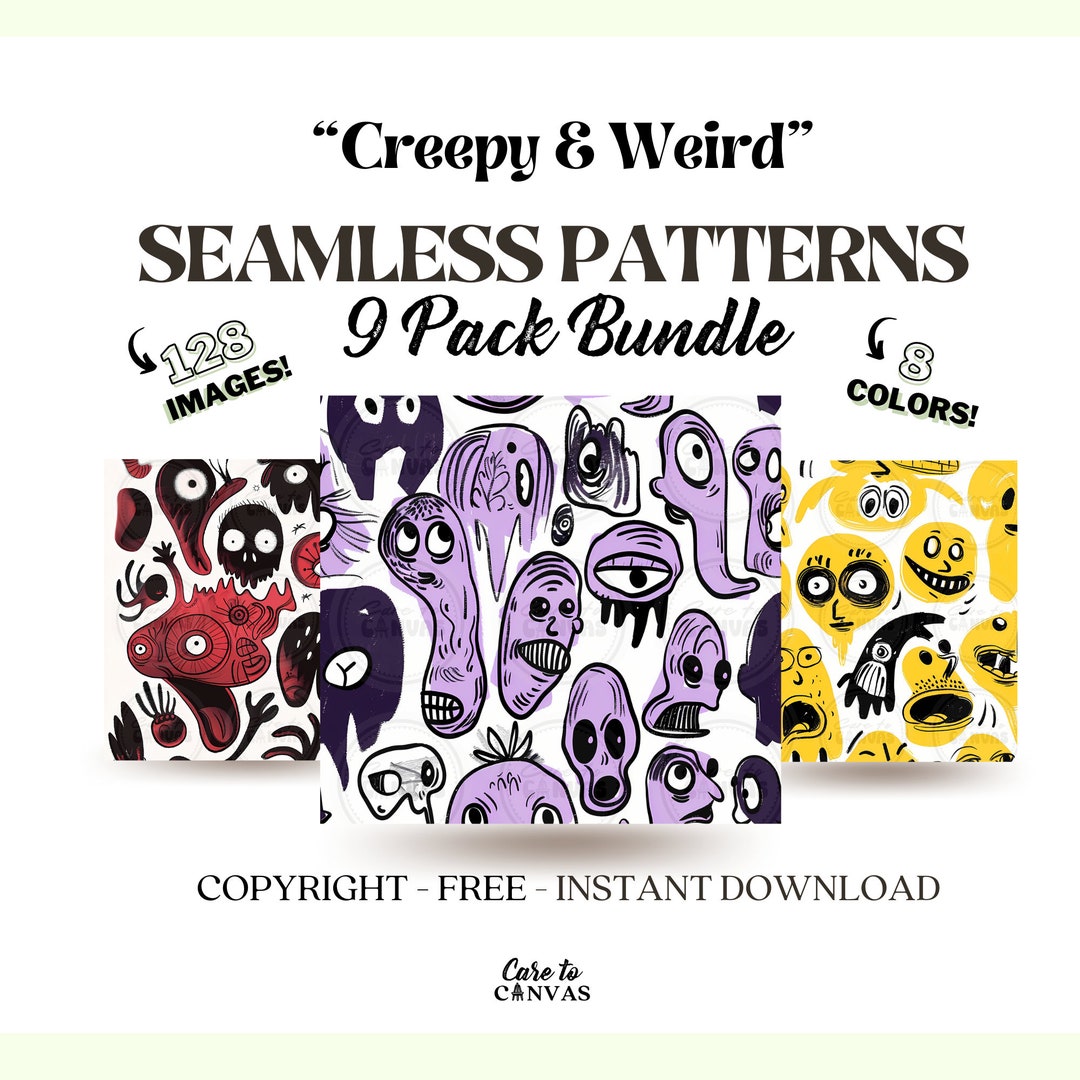 Seamless Surface Pattern BUNDLE | Creepy Cartoons | 9 Sets, 128 ...