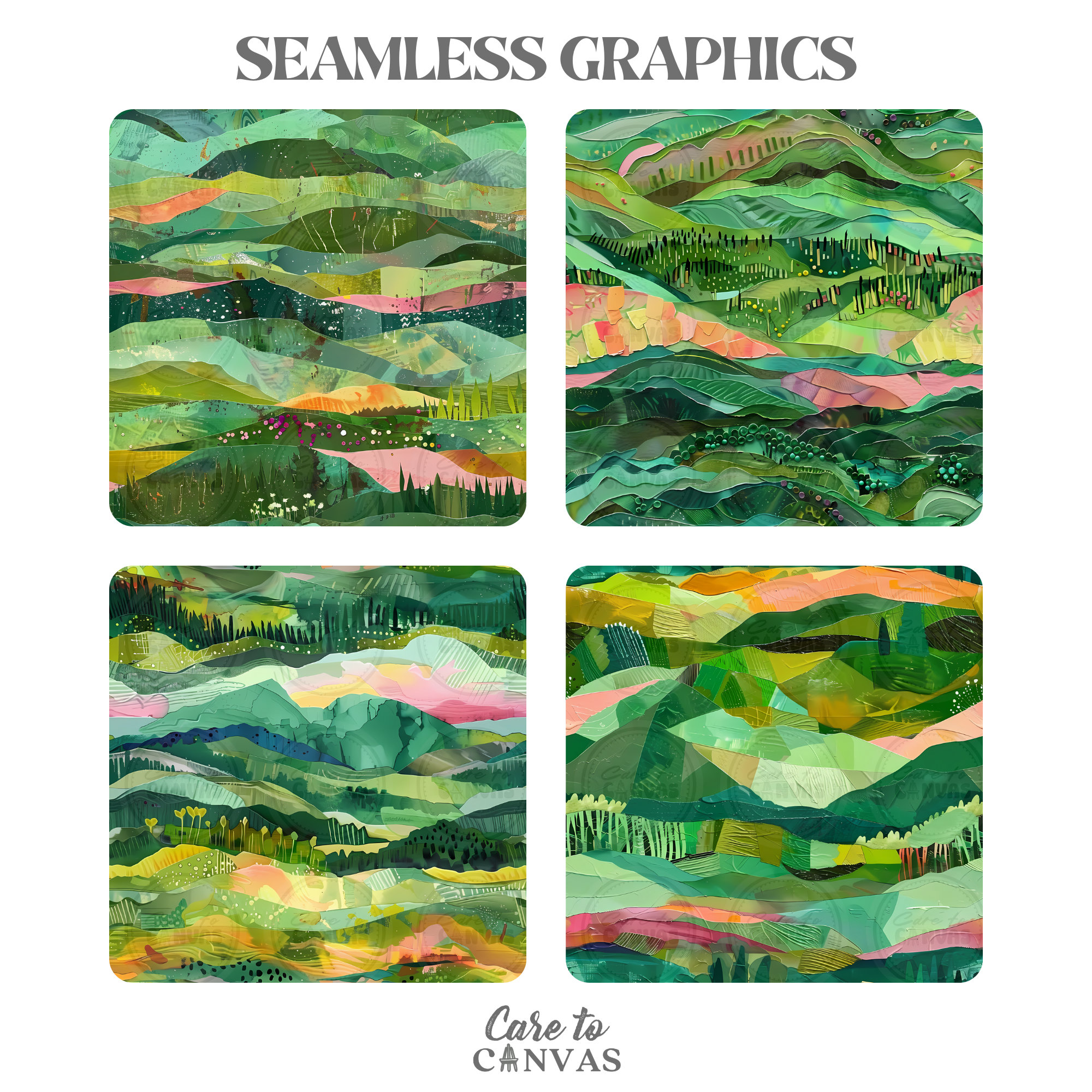 Digital Seamless Surface Pattern | Landscape Collage in GREEN ...