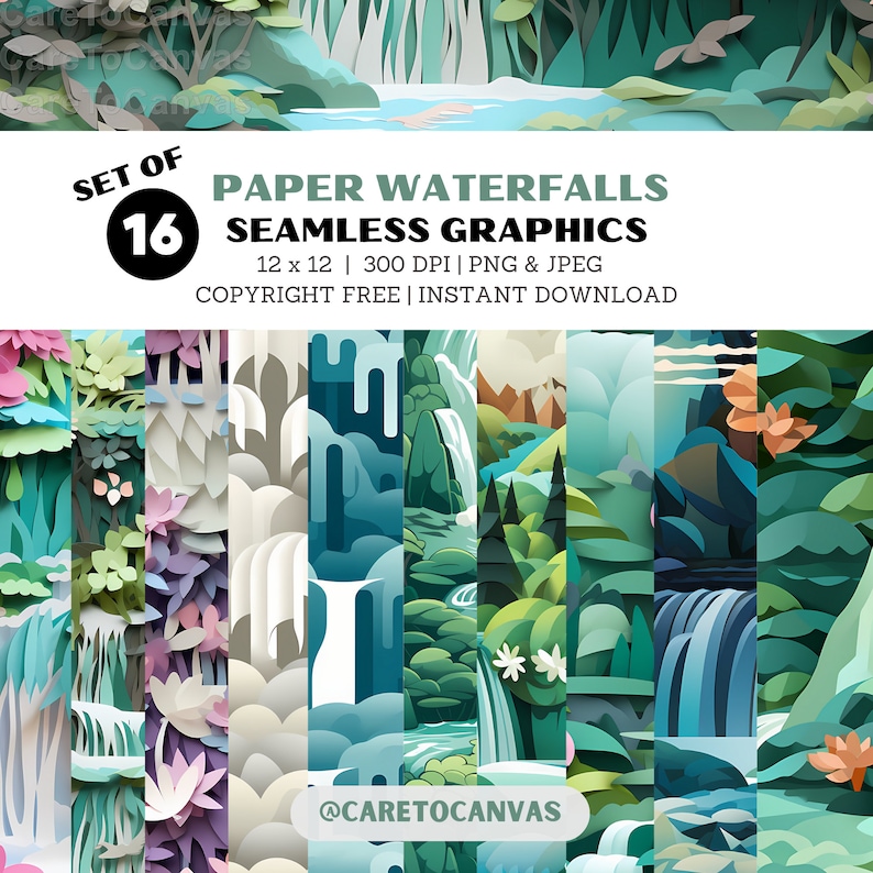 Digital Seamless Surface Patterns |paper Cut Out Nature | Waterfalls ...