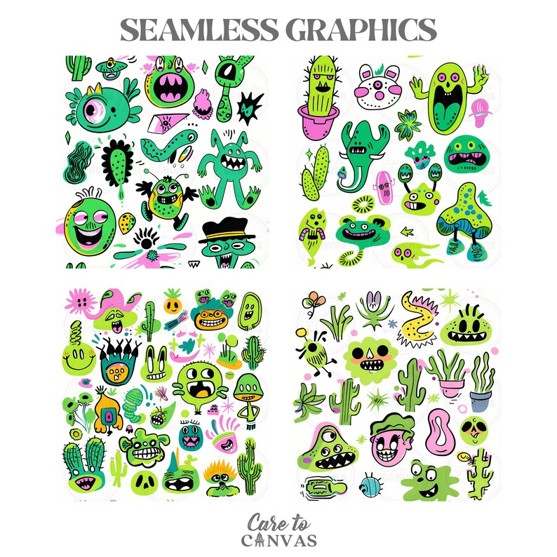 Digital Seamless Surface Patterns | Abstract Cartoons in GREEN ...