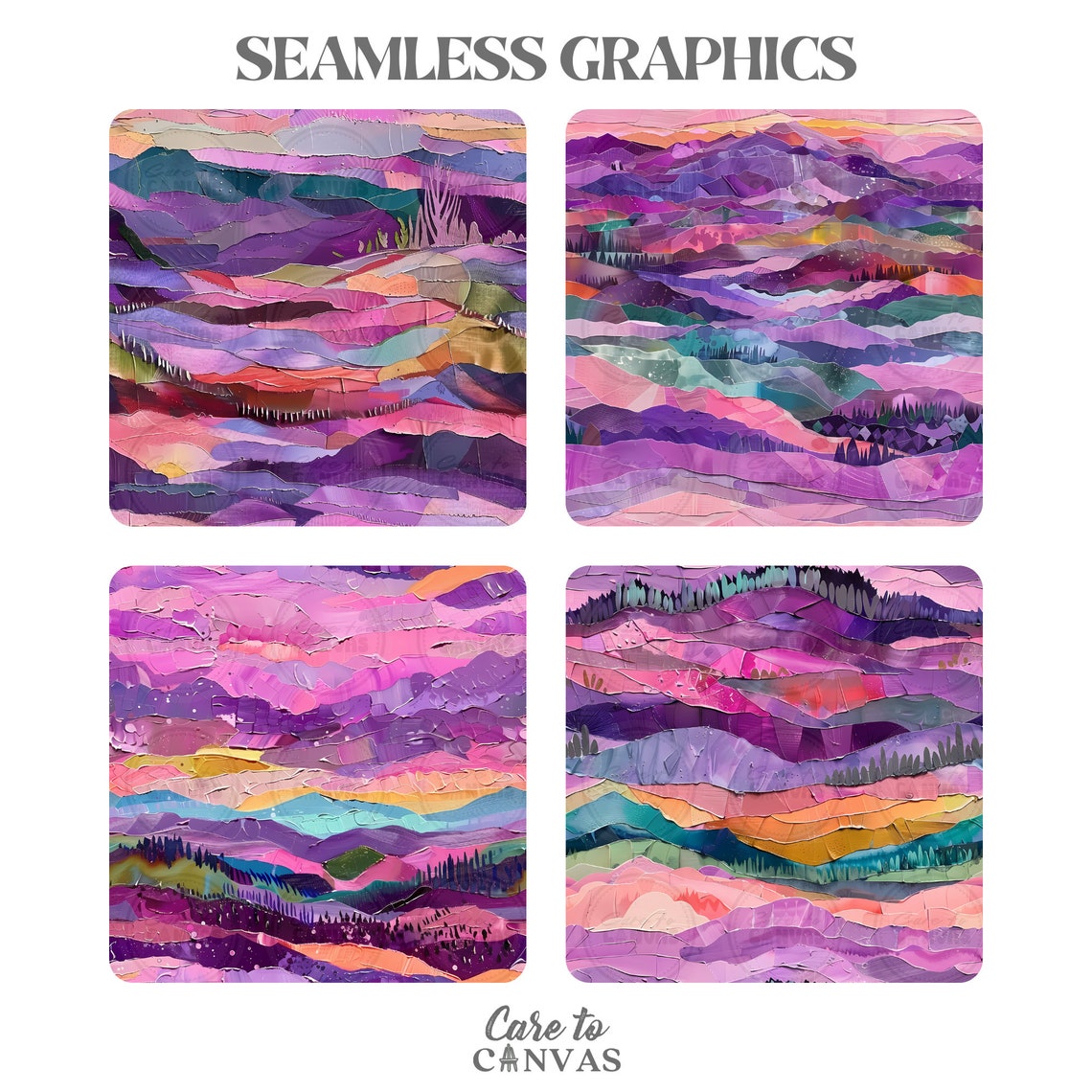 Seamless Surface Pattern Digital Art | Landscape Collage in PURPLE ...