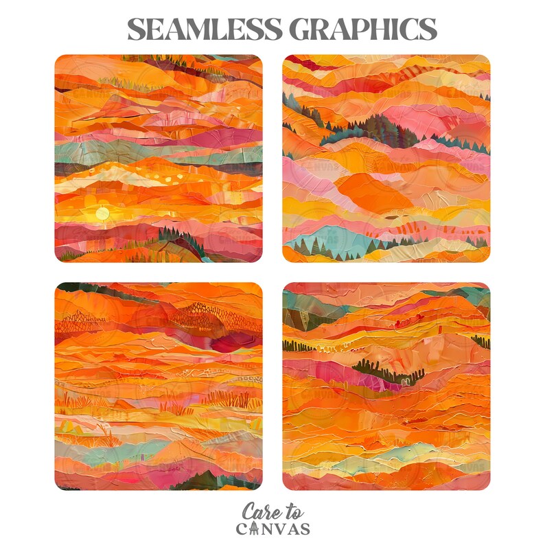 Seamless Surface Pattern Digital Art | Landscape Collage in ORANGE ...