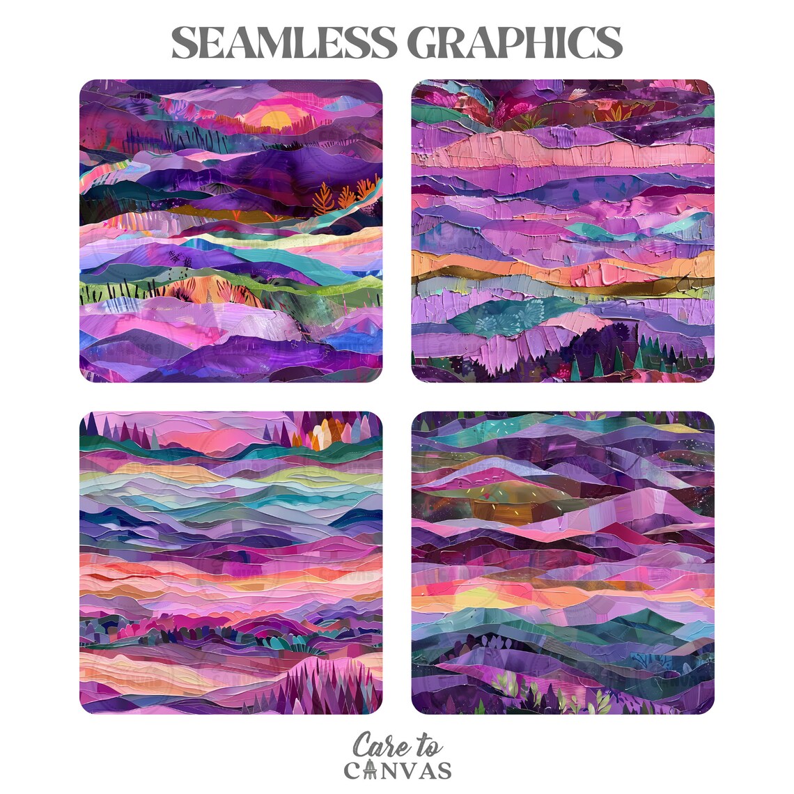 Seamless Surface Pattern Digital Art | Landscape Collage in PURPLE ...
