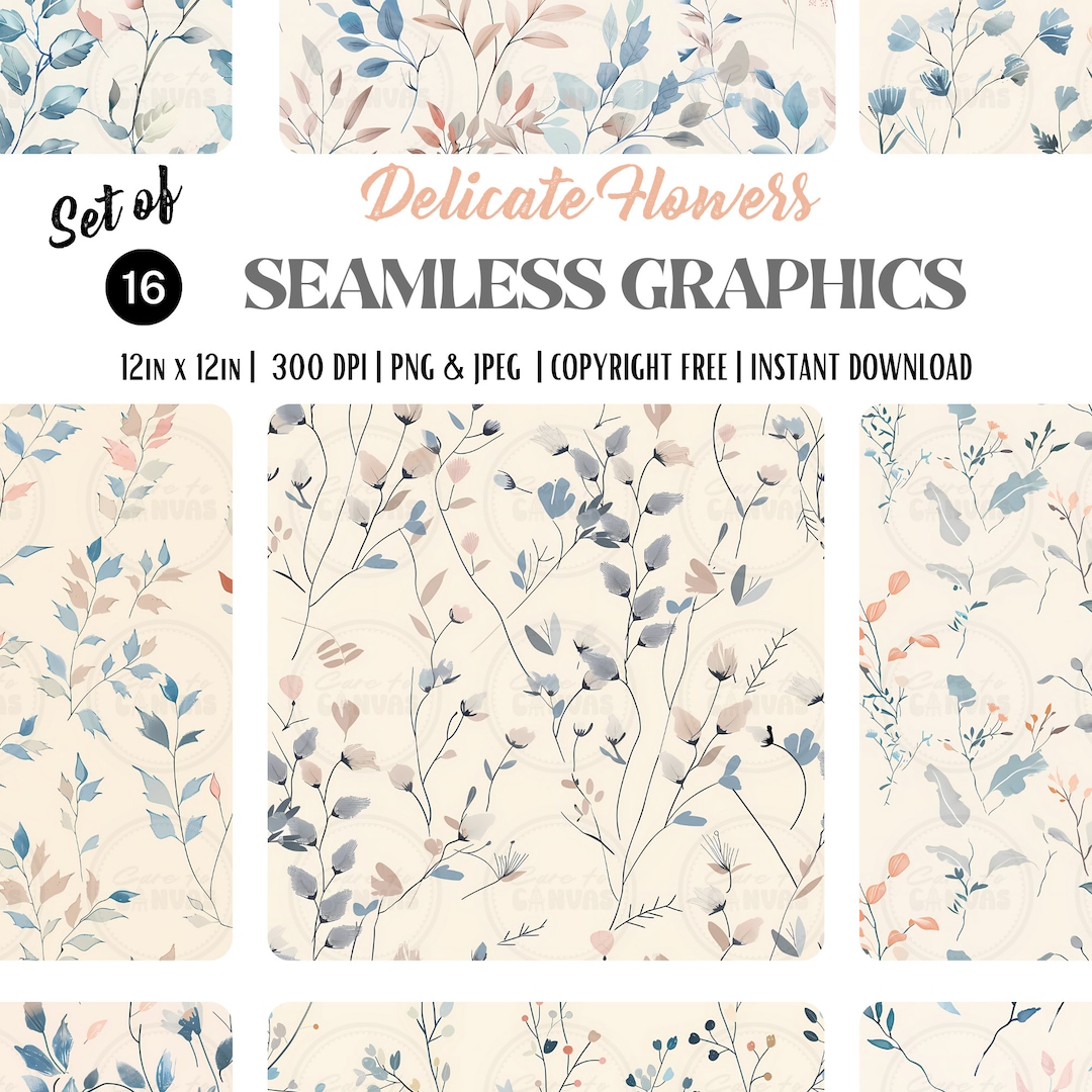 Seamless Digital Delicate Floral Surface Patterns | Printable Tiled ...
