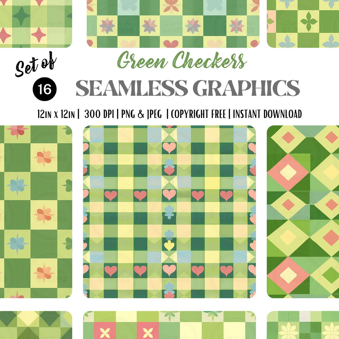 Digital Seamless Checker Surface Patterns in GREEN | COMMERCIAL USE ...