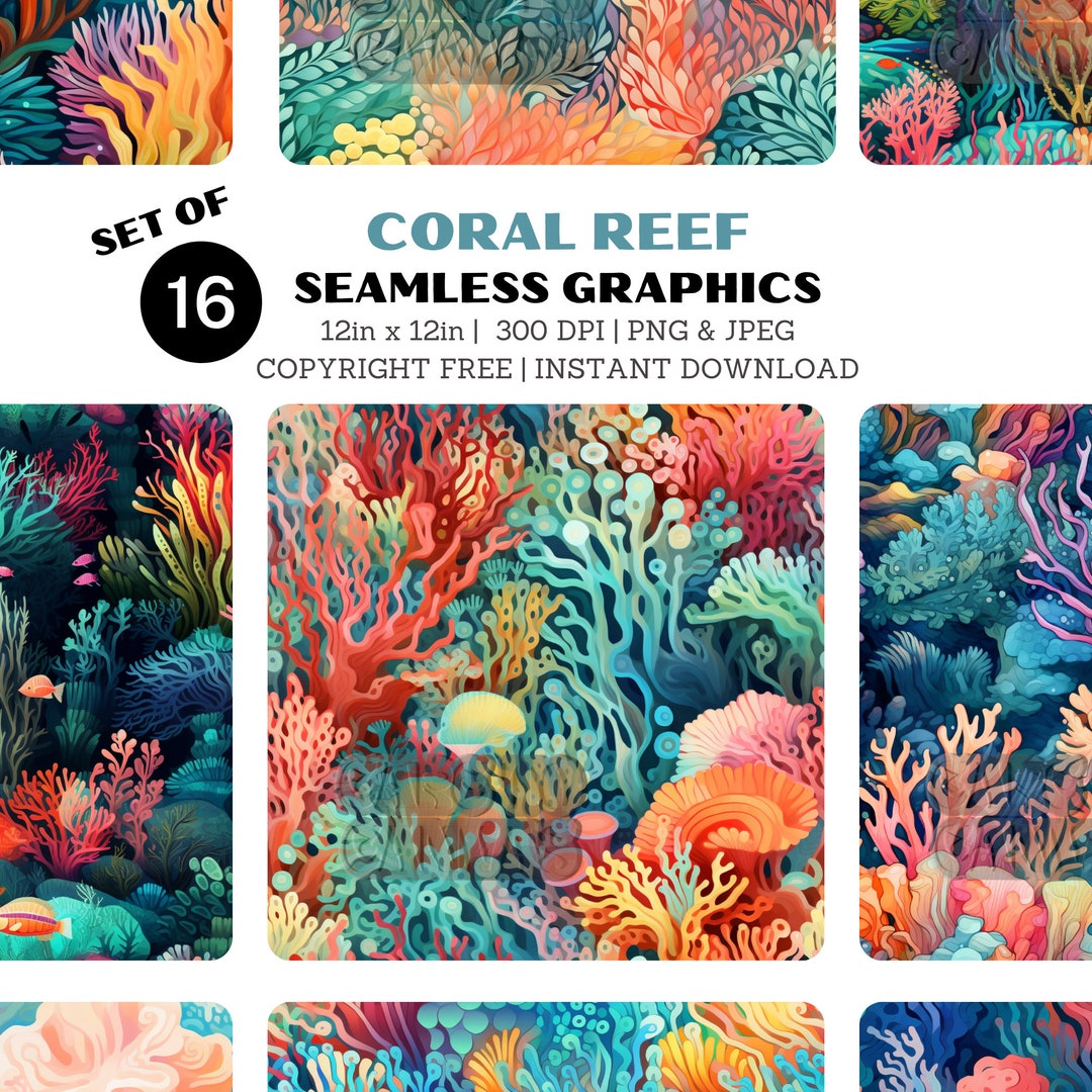 Digital Seamless Surface Patterns | Colorful Coral Reef | PERSONAL Use ...