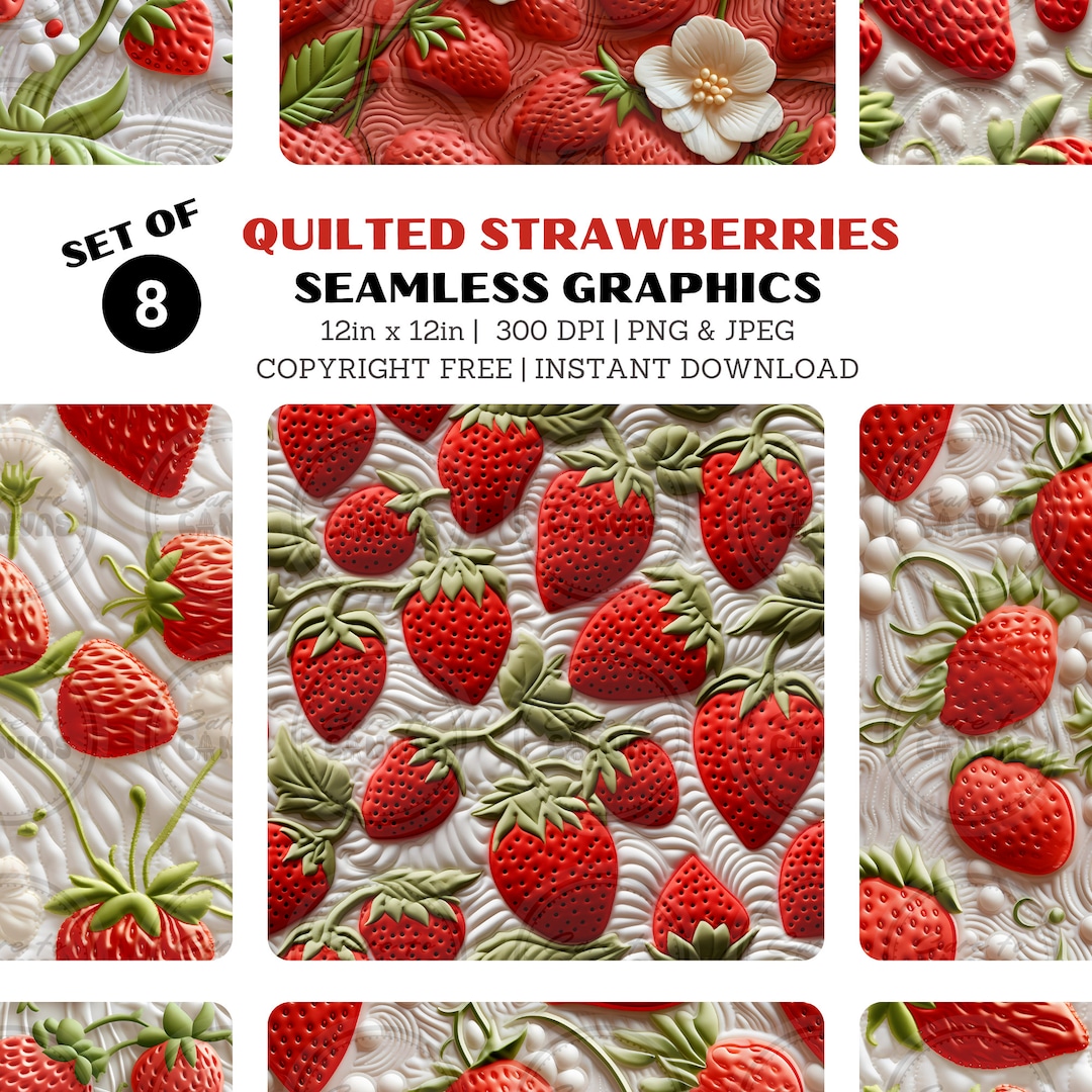 Seamless Surface Pattern Art | 3D Quilted Effect Strawberry Graphics ...