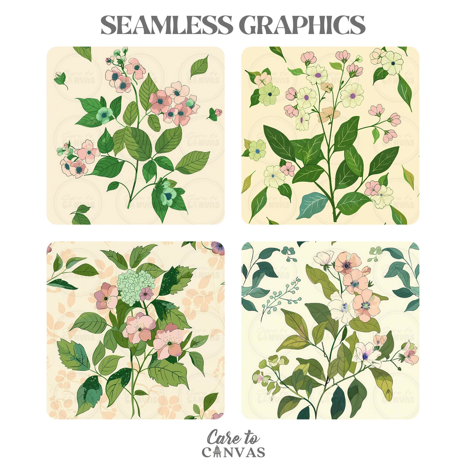 Digital Seamless Floral Surface Patterns in GREEN | COMMERCIAL USE ...