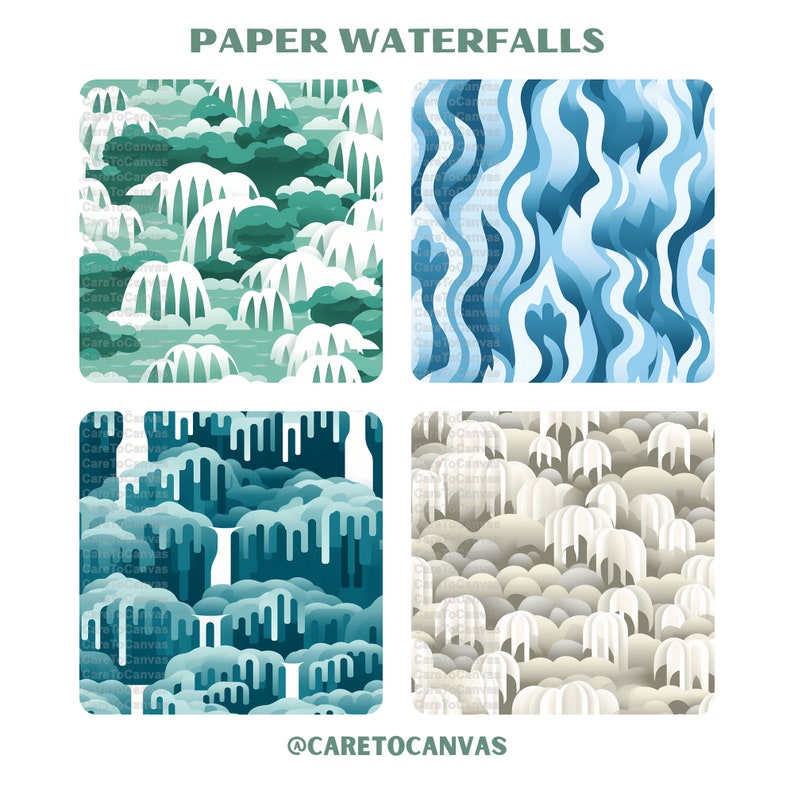 Digital Seamless Surface Patterns |paper Cut Out Nature | Waterfalls ...