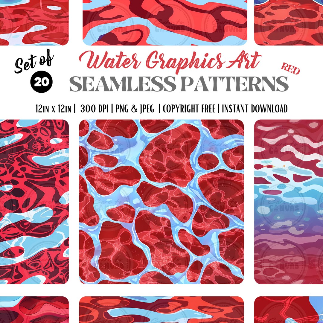 Digital Seamless Surface Patterns | Abstract Water Graphic Art in RED ...