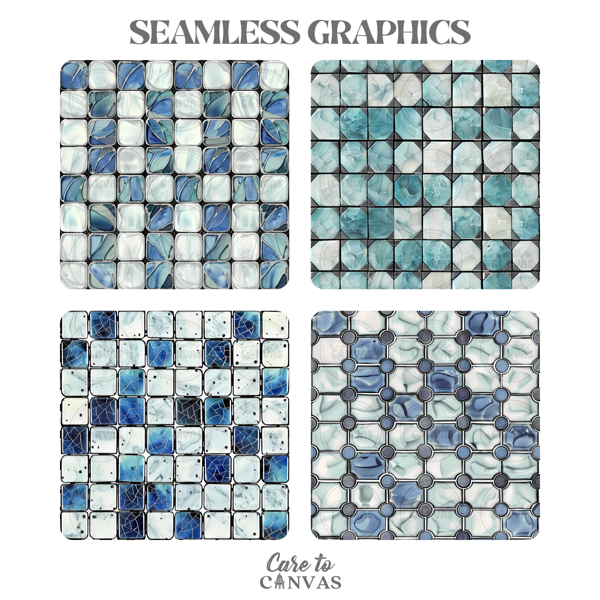 Digital Seamless Tile Splash Surface Patterns in BLUE | COMMERCIAL USE ...