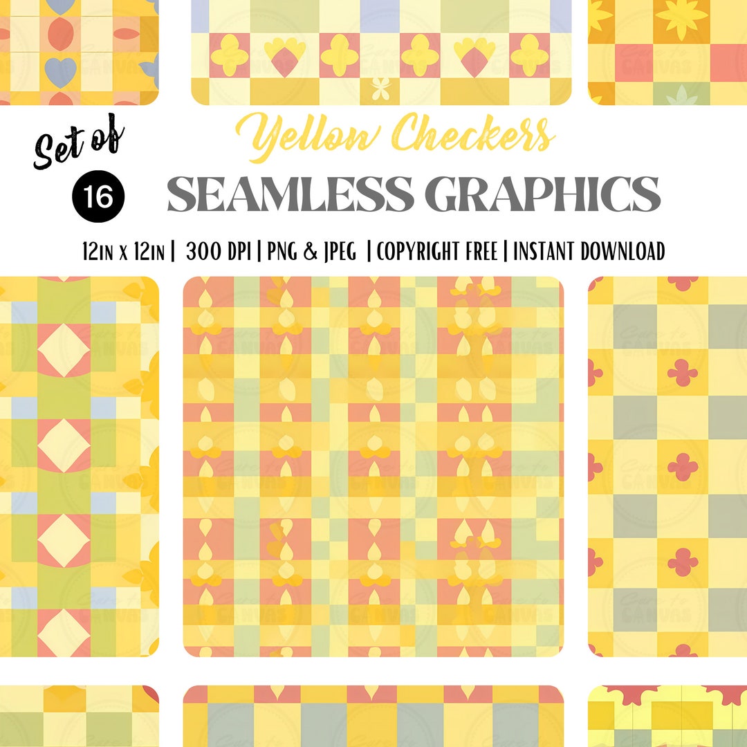 Digital Seamless Checker Surface Patterns in YELLOW | COMMERCIAL USE ...