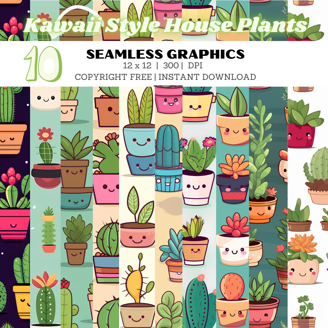 Digital Seamless Surface Patterns | Kawaii Style Animation Succulent ...