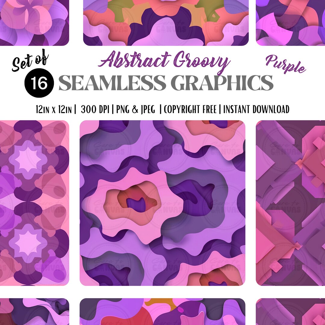 Digital Seamless Surface Patterns | Groovy Abstract Art in PURPLE ...