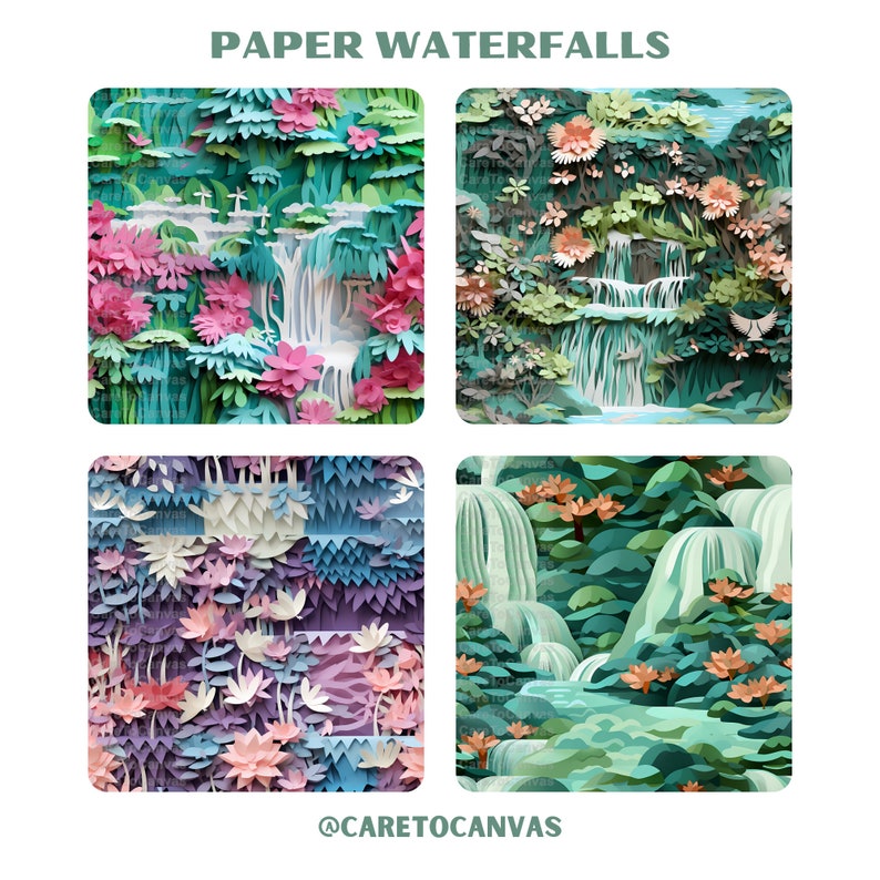 Digital Seamless Surface Patterns |paper Cut Out Nature | Waterfalls ...