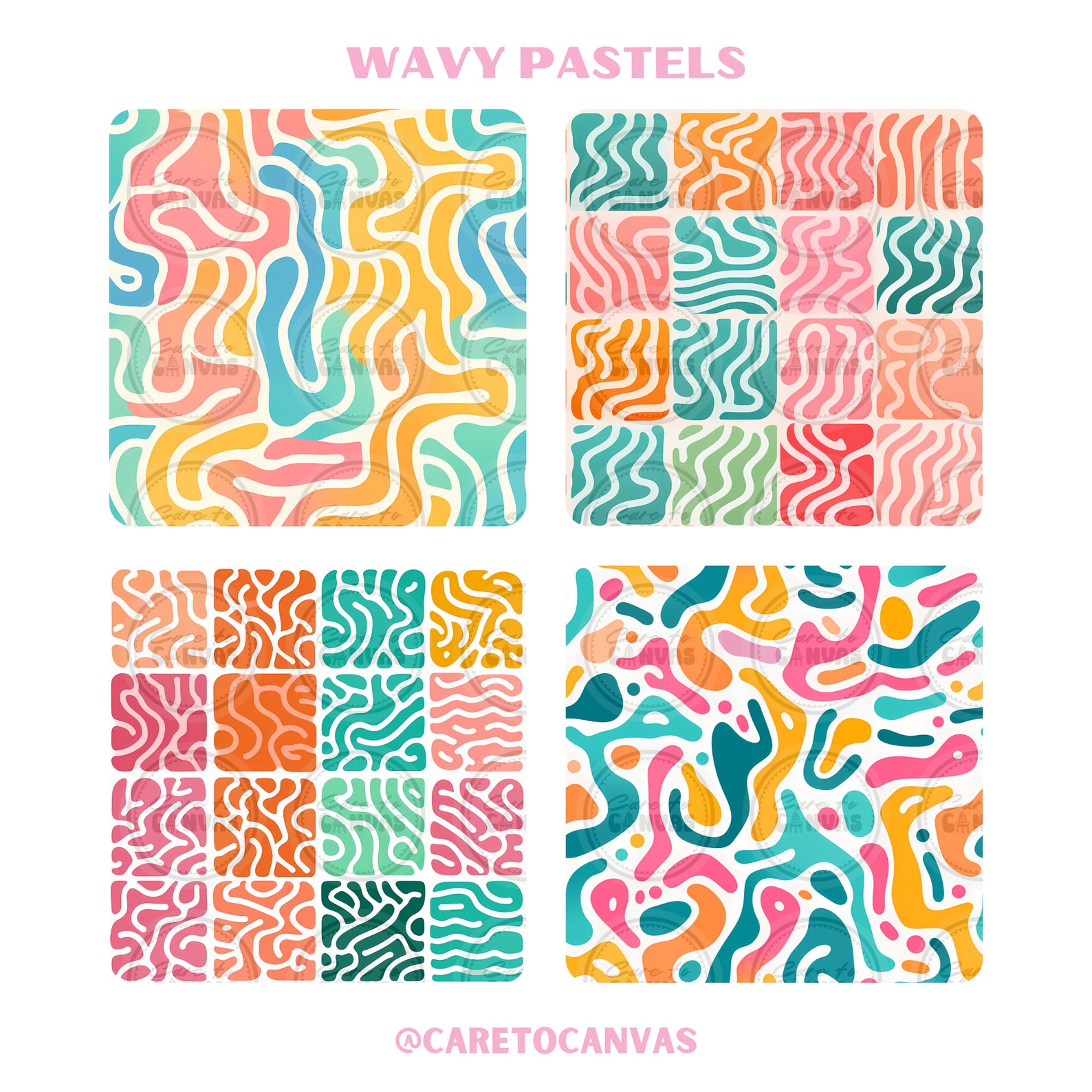 Digital Seamless Wavy Pastel Surface Pattern Art | Tiled Graphics for ...