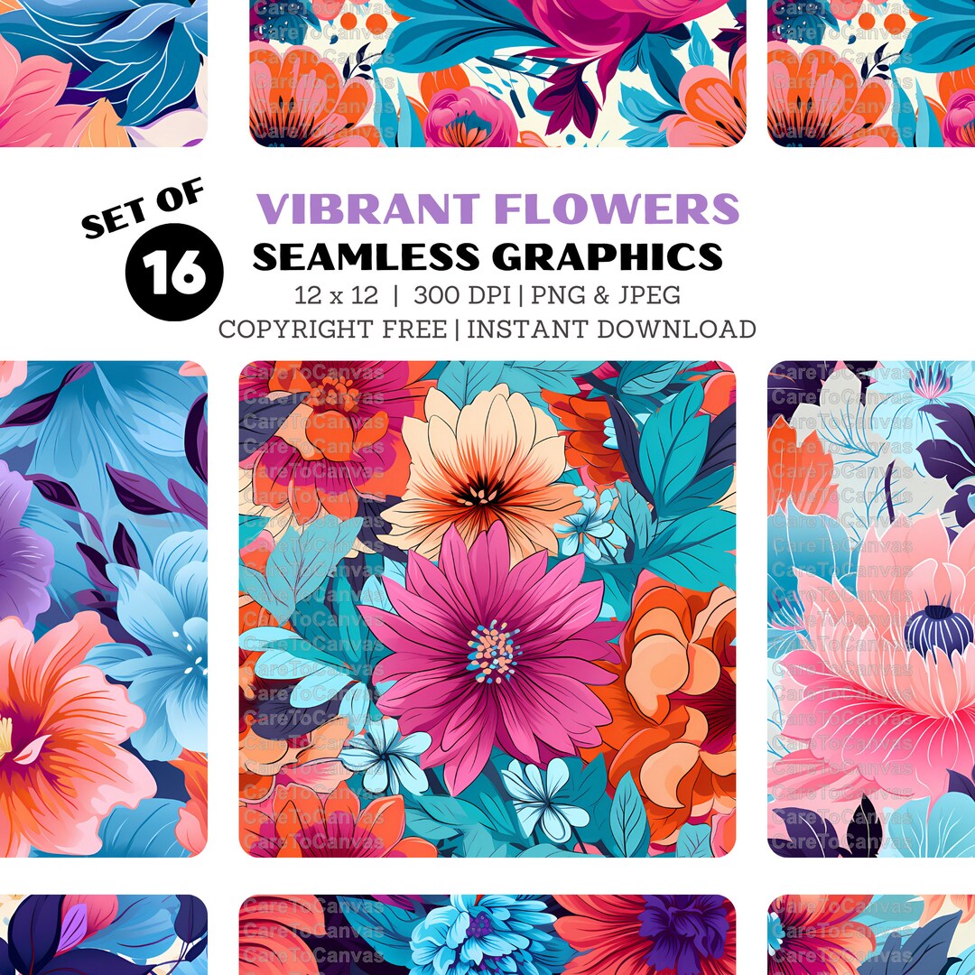 Digital Seamless Floral Surface Patterns | Colorful Flower Illustration ...