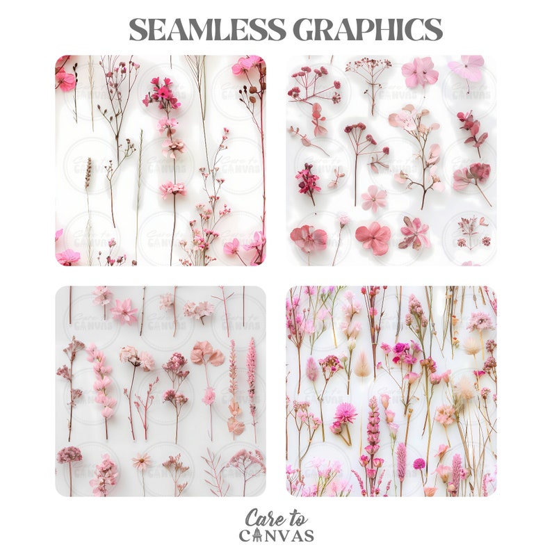 Digital Seamless Surface Patterns PINK Botanical Flatlay Photography ...