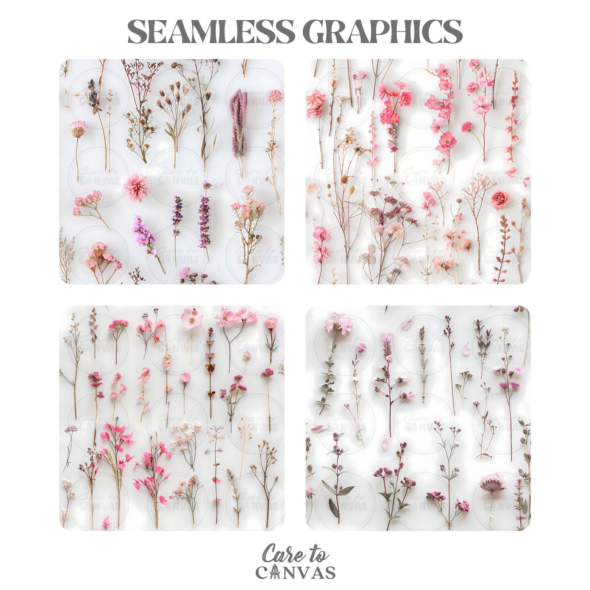 Digital Seamless Surface Patterns PINK Botanical Flatlay Photography ...