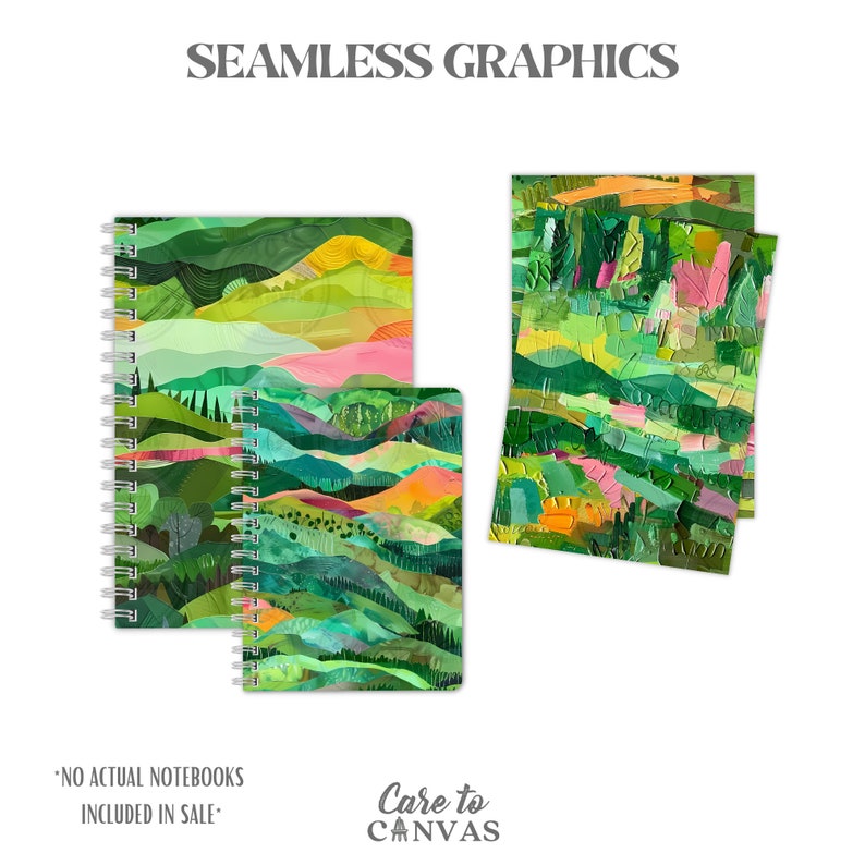 Digital Seamless Surface Pattern | Landscape Collage in GREEN ...