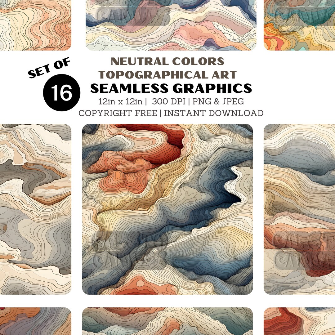 Topographical Art Digital Seamless Earth Tone Patterns for Creative and ...