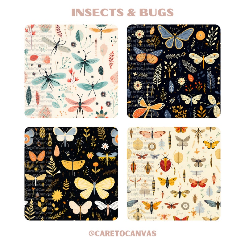 Digital Seamless Insect Bugs and Butterflies Illustration Surface ...