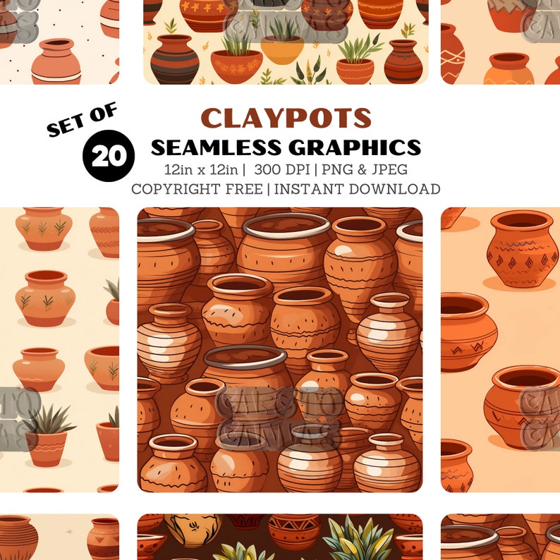 Seamless Digital Paper Surface Pattern Design Clay Pot Graphics ...