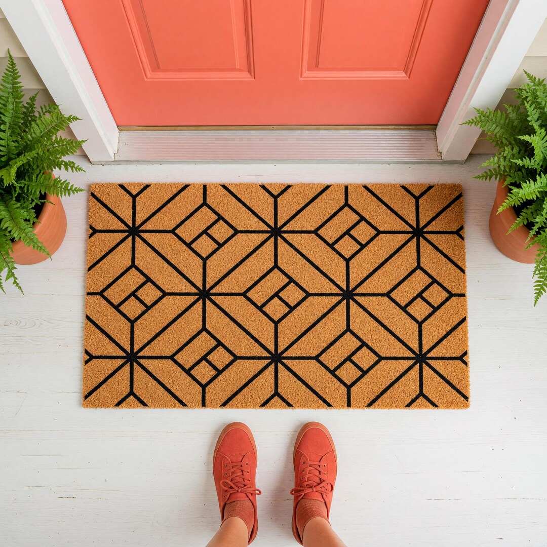 Doormat: Contemporary Modern Geometric Diamond Grid Lattice Trellis ...