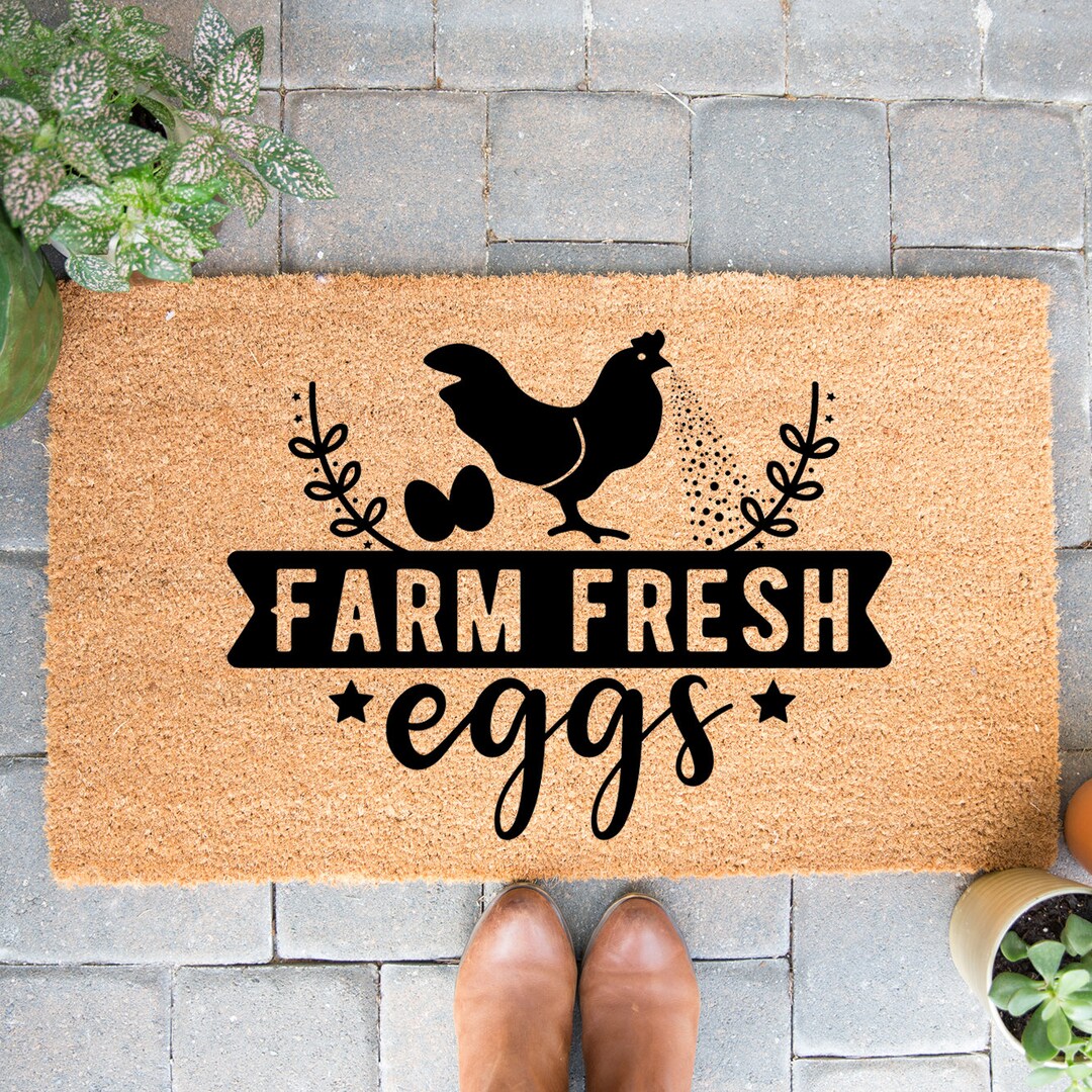 Doormat Farm Fresh Eggs Cute Doormat Welcome Mat Chickens Decor Farm ...