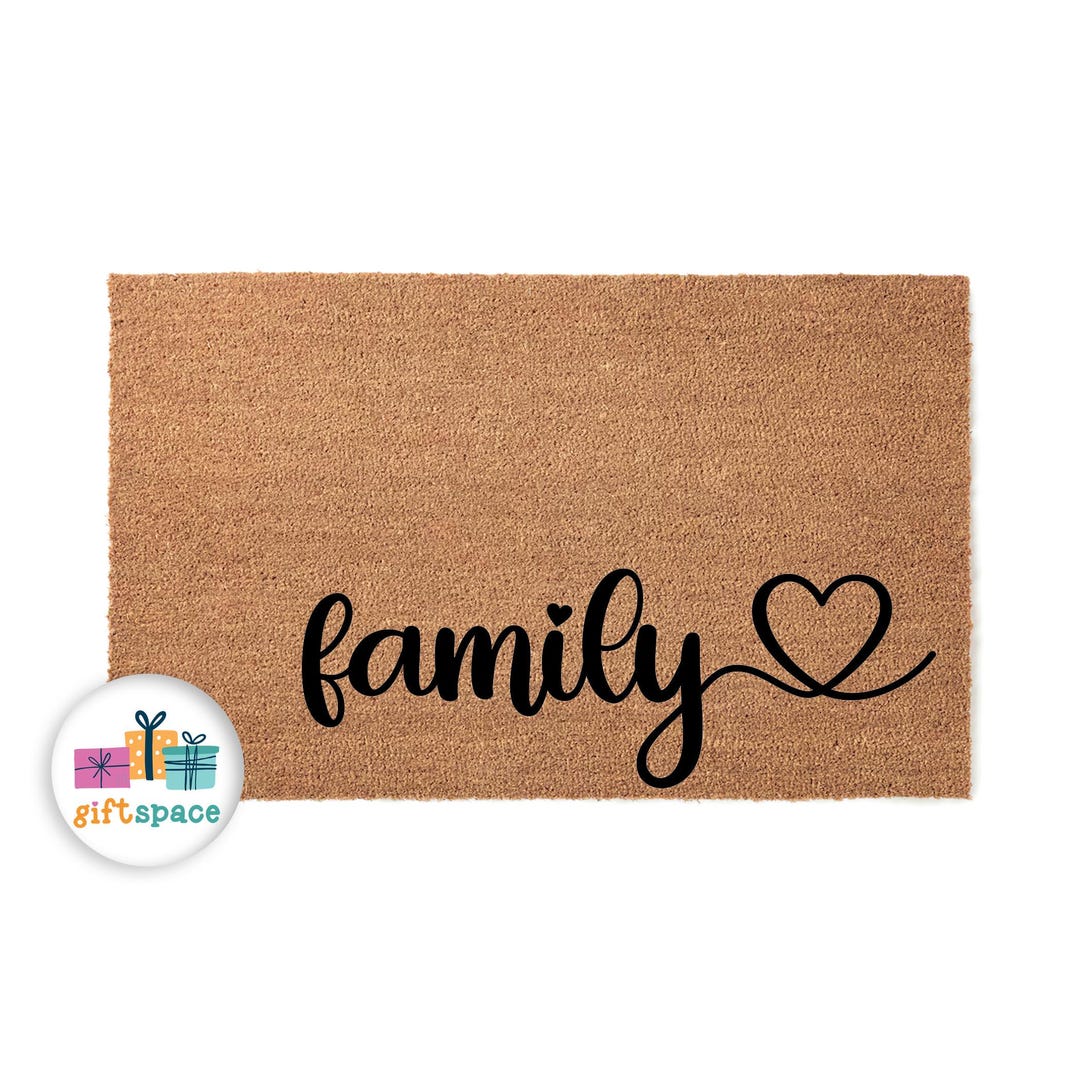 Doormat Family Heart Welcome Mat Homeowner Home Decor Bridal Gift ...