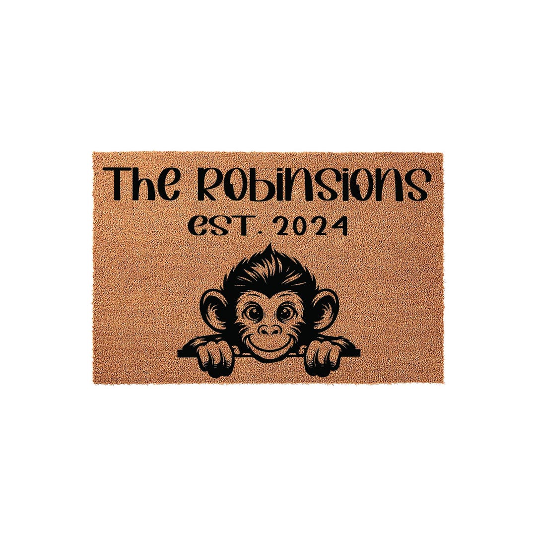 The Monkey Welcome Mat, Personalized Last Name, Custom Front Porch ...