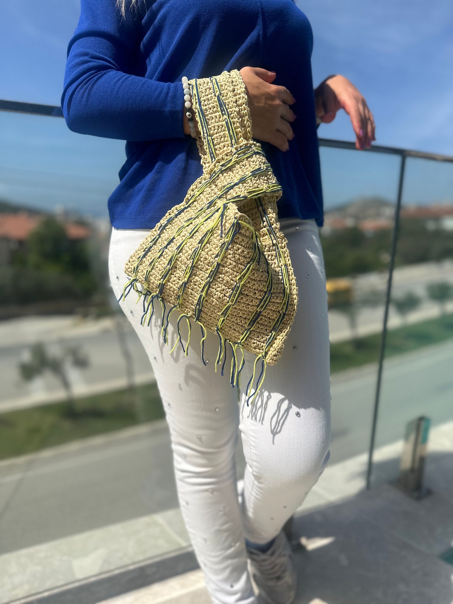 The Knot Bag/crochet Raffia Knot Bag/handmade Straw Pouch Purse Bag ...