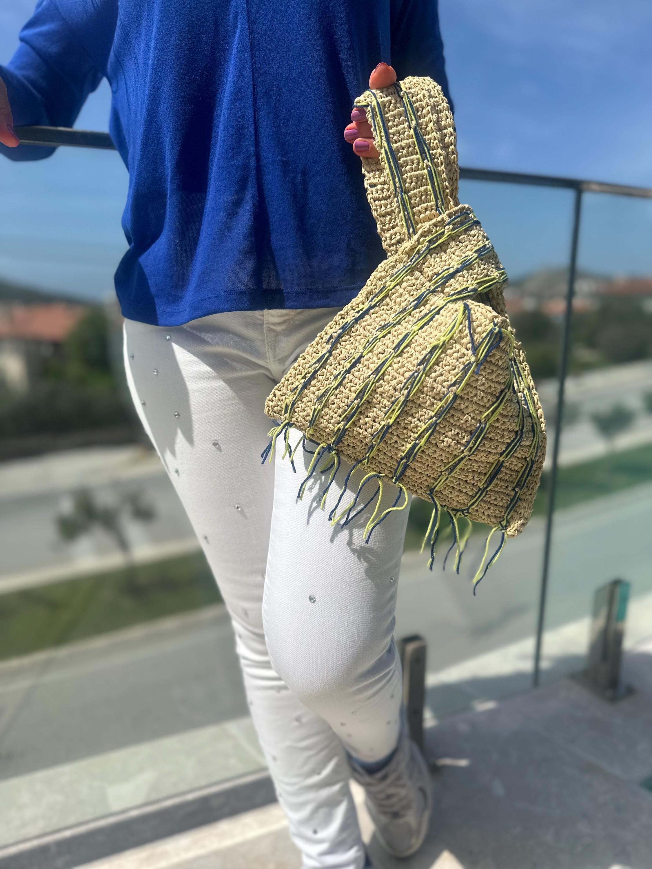 The Knot Bag/crochet Raffia Knot Bag/handmade Straw Pouch Purse Bag ...