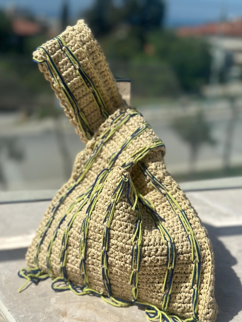 The Knot Bag/crochet Raffia Knot Bag/handmade Straw Pouch Purse Bag ...