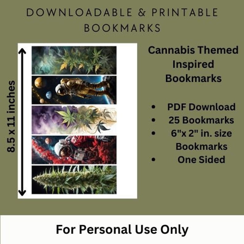 25 Printable Cannabis Bookmark Set, Cannabis Weed Bookmark, 420 ...