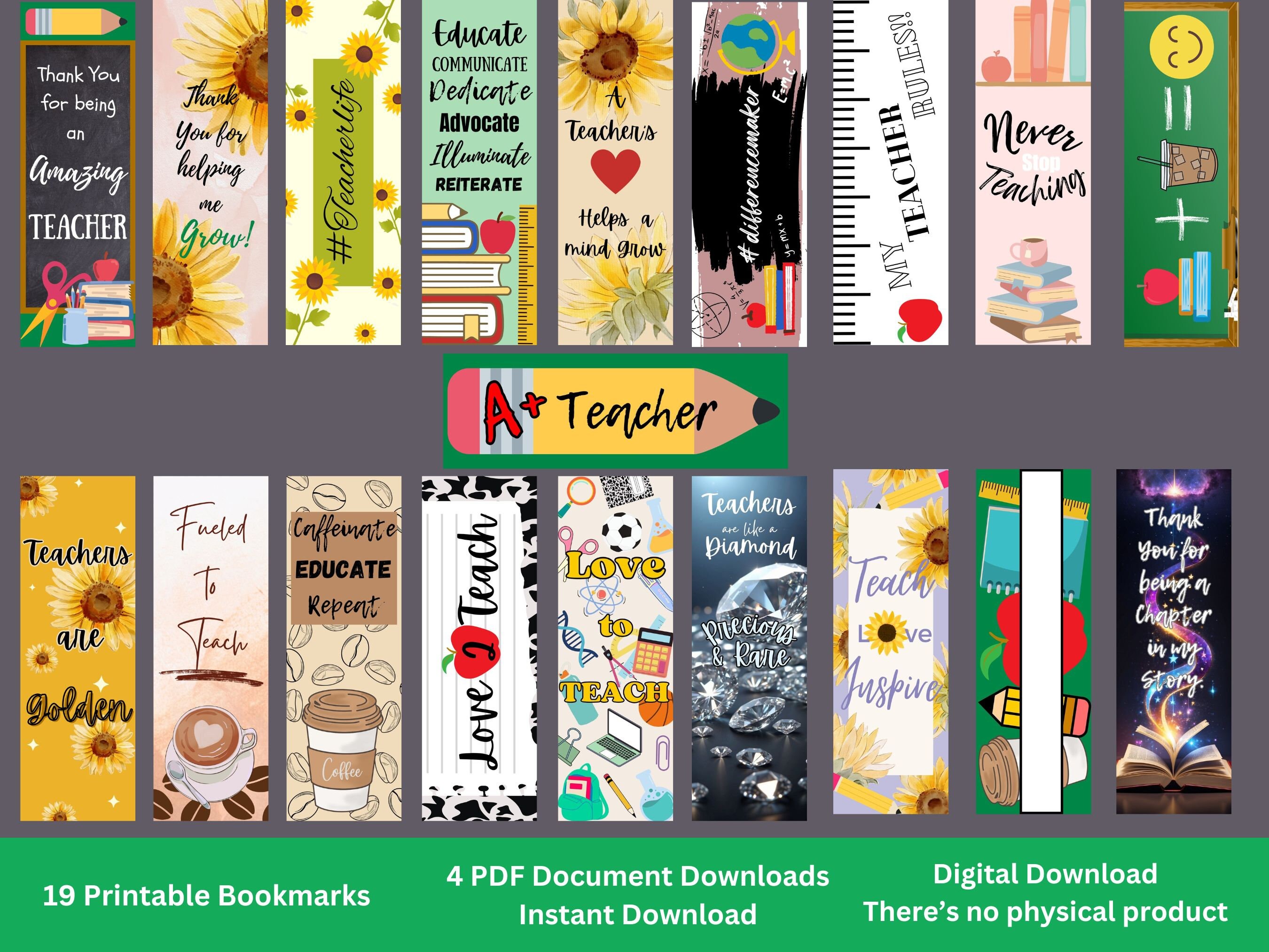 19 Printable Teacher Bookmark Set, Teacher Appreciation Gifts, Gifts ...