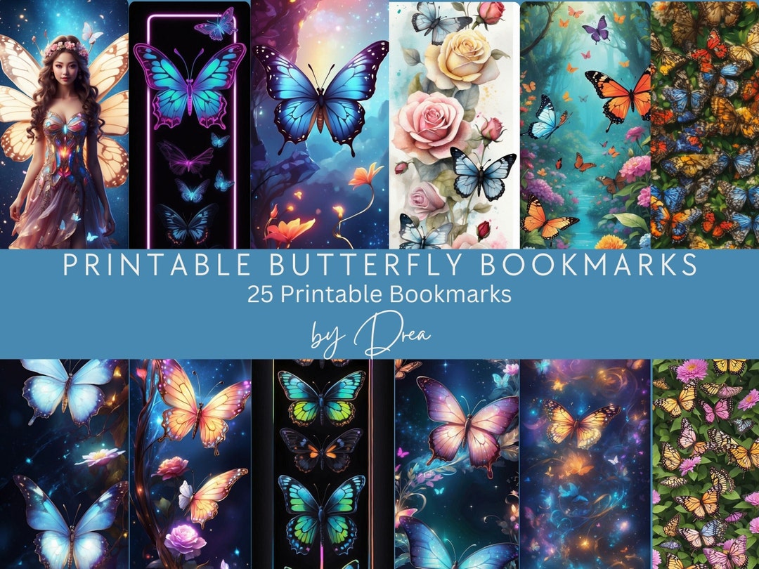 25 Printable Butterfly Bookmark Set, Instant Download, Fantasy Bookmark ...