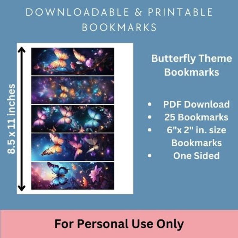25 Printable Butterfly Bookmark Set, Instant Download, Fantasy Bookmark ...