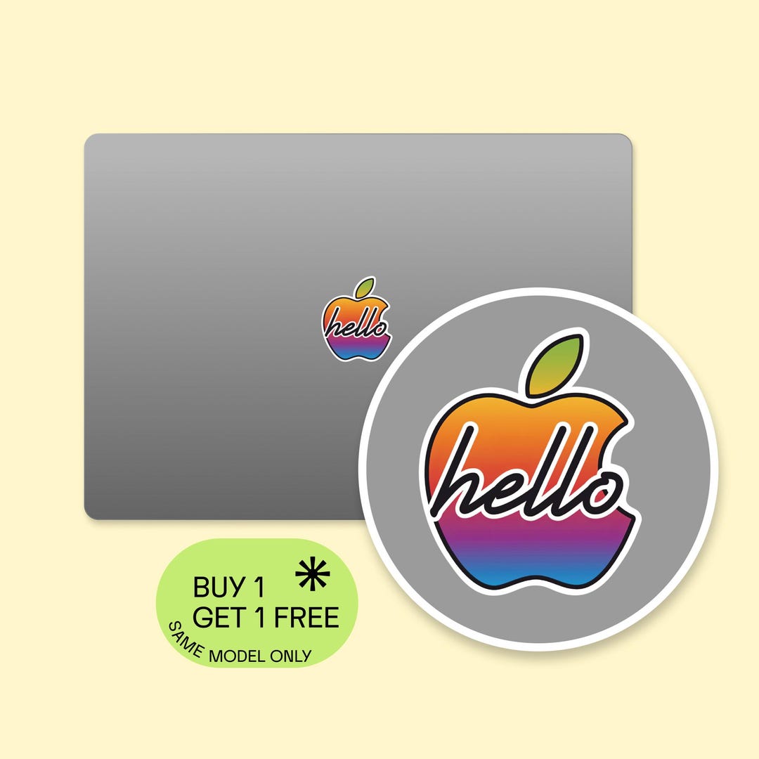Retro Rainbow Hello Apple MacBook Logo Sticker | Colorful Hello Apple ...