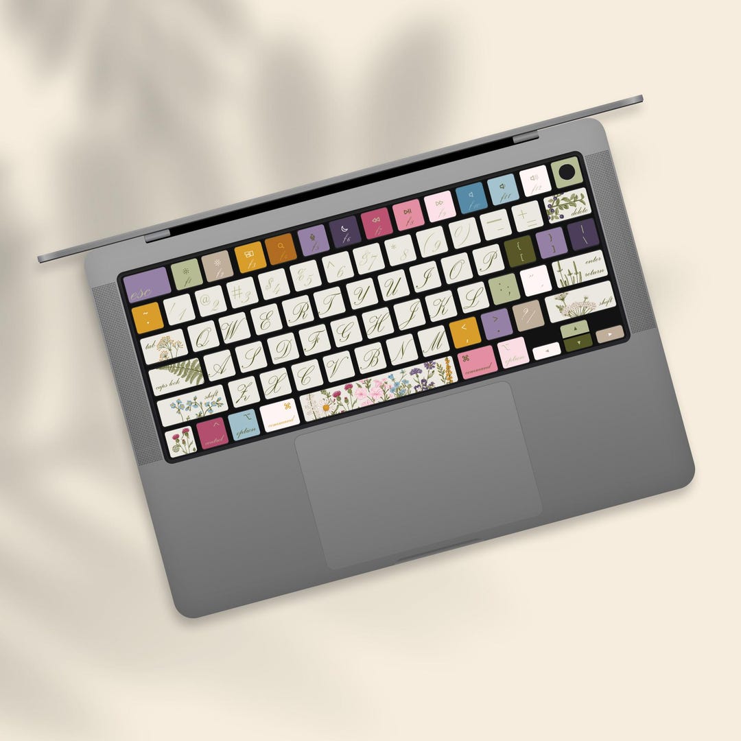 Floral Symphony MacBook Keyboard Stickers, Oil-resistant | Colorful ...