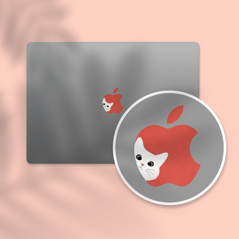 Curious Cat Apple Logo Sticker for MacBook | Whimsical Kittey MacBook ...