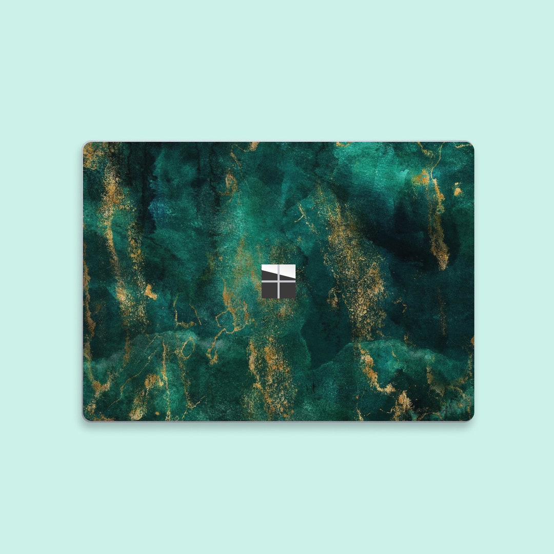 Emerald Vein Marble Surface Laptop Skin | Green Gold Fusion Surface ...