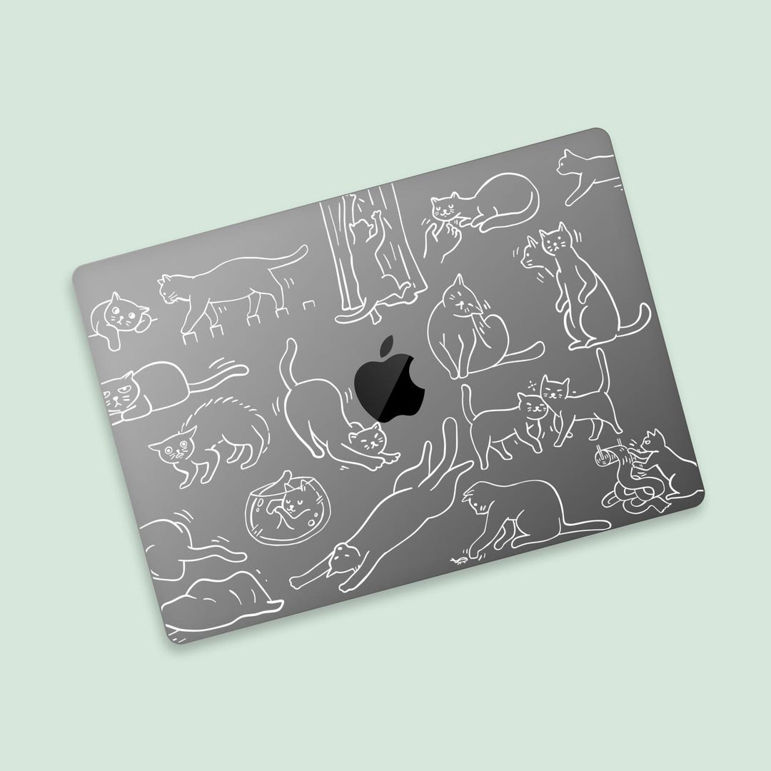 Minimalist Cat Line Art MacBook Clear Skin | Playful Cat Illustrations ...