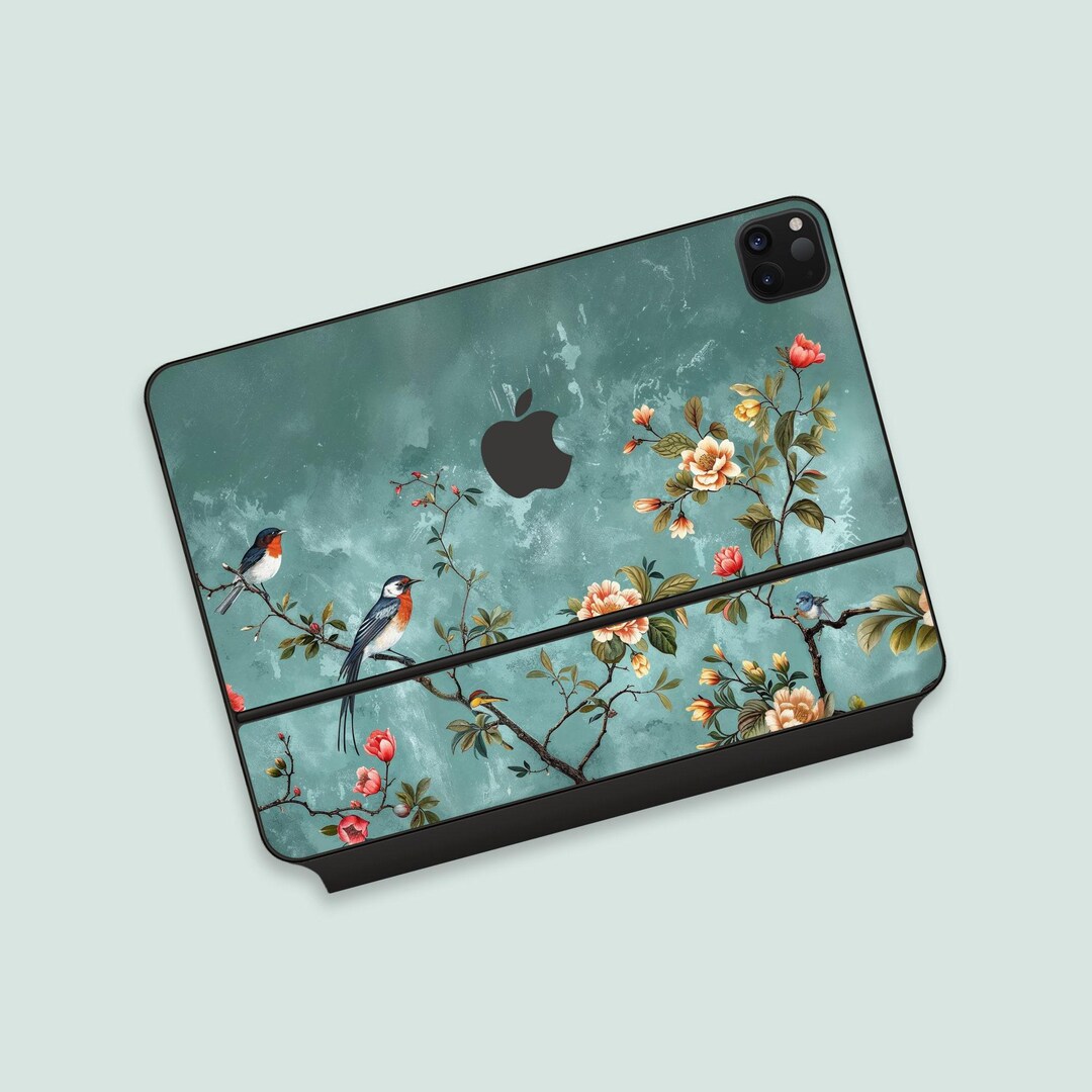 Floral Bird Design iPad Magic Keyboard Skin | Elegant Bird Motif iPad ...