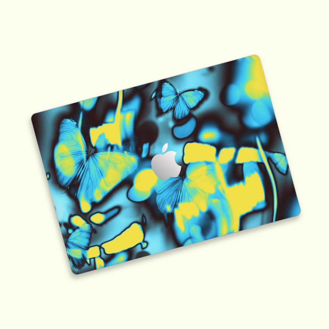 Psychedelic Butterfly MacBook Skin | Vibrant Blue and Yellow MacBook ...