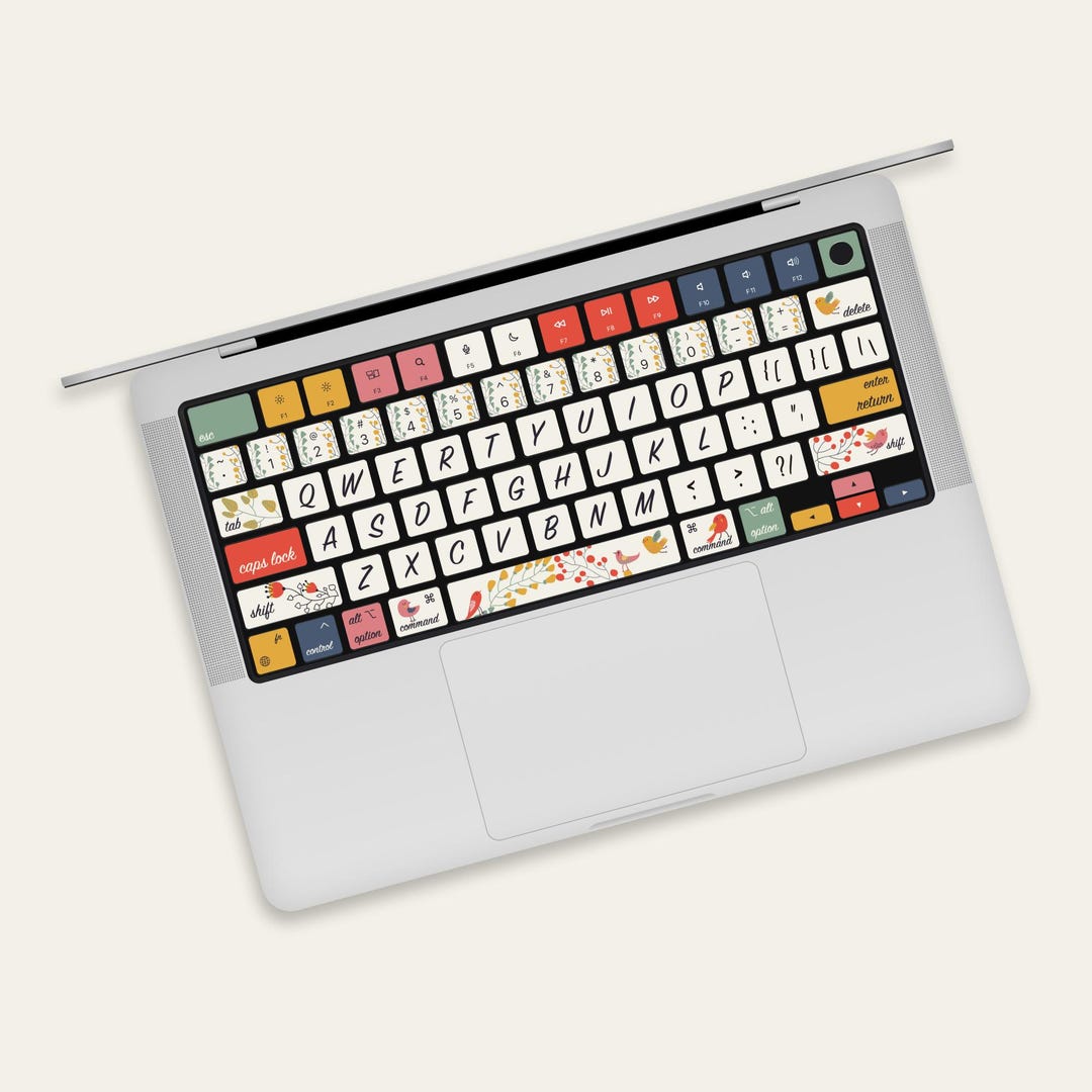 Cartoon Birds & Flora Illustrations MacBook Keyboard Stickers | Playful ...