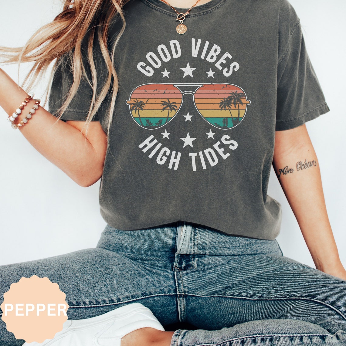 Good Vibes High Tide Shirt Cute Summer Tee Vacation Shirt Hello Summer ...