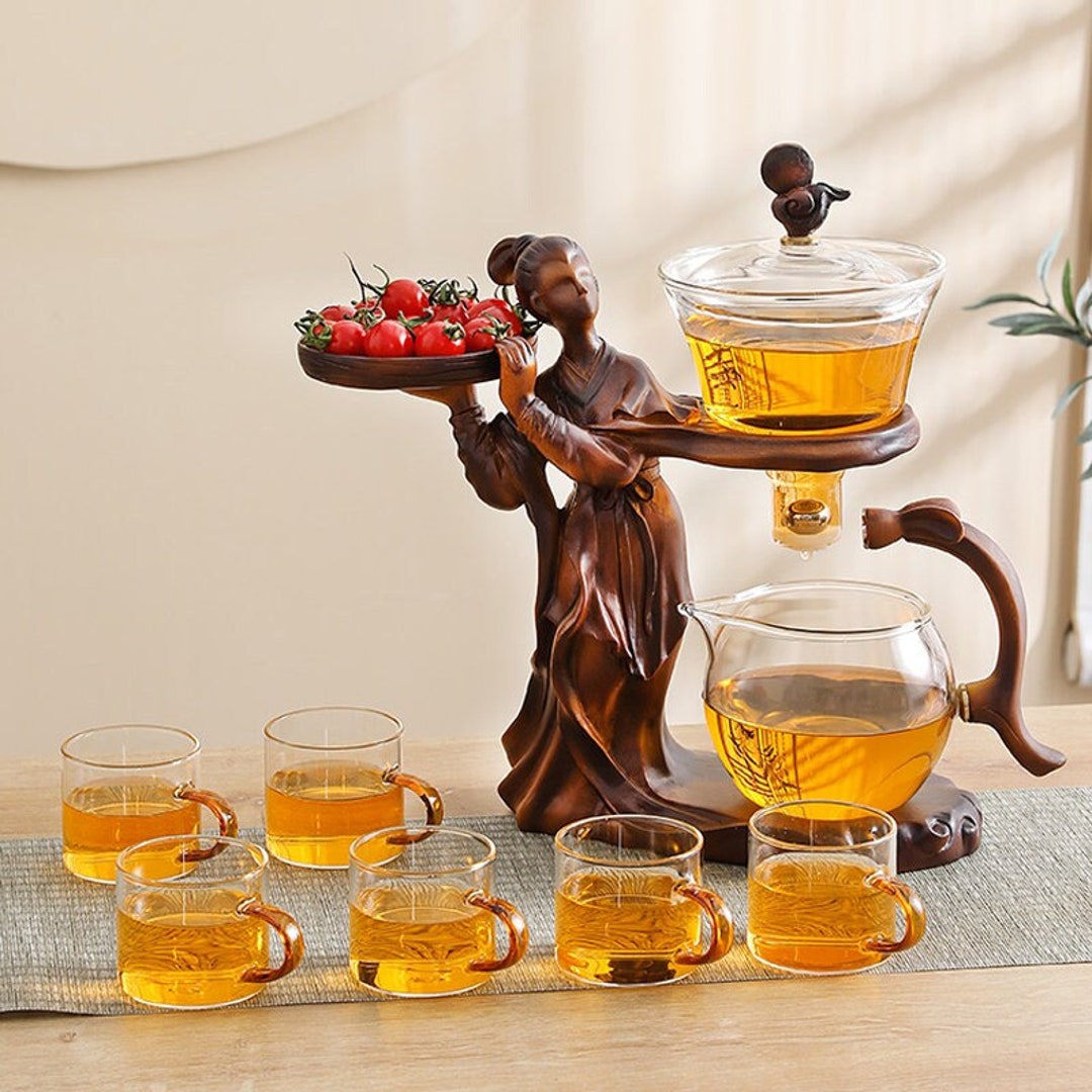 Light Luxury Glass Automatic Tea Set Magnetic Lazy Anti-scalding Tea ...