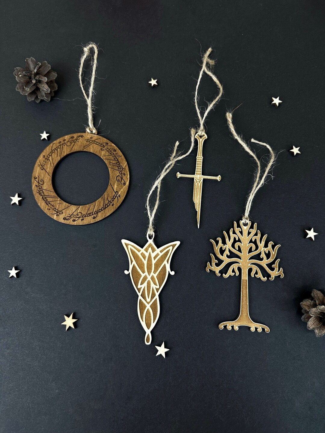Set of 4 Lord of the Rings Christmas Ornaments, LOTR, Geek Gift ...